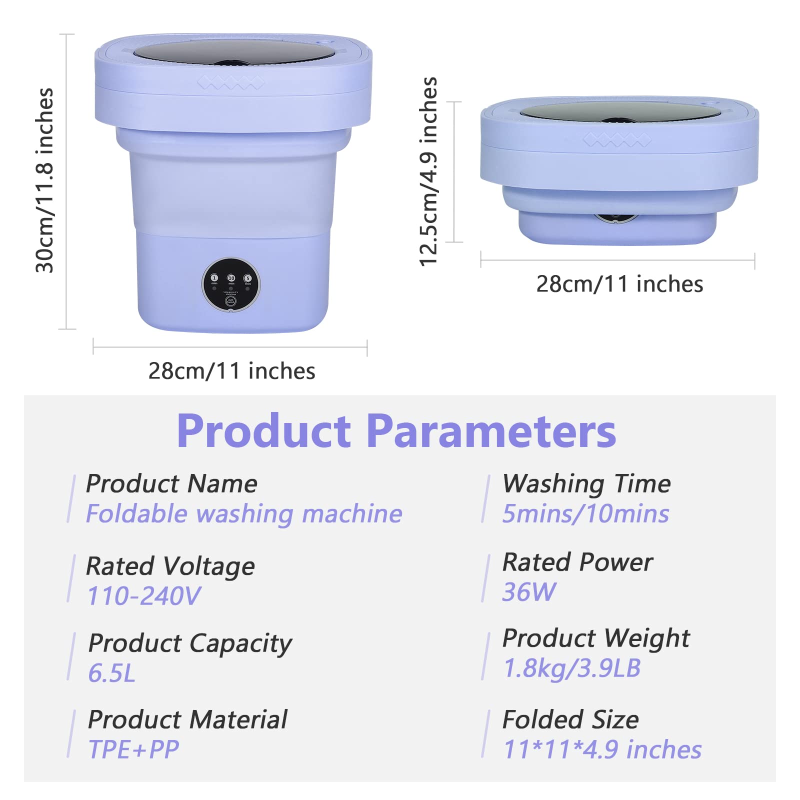 Portable Washing Machine and Dryer Combo, 6.5L Mini Folding Washing Machine Portable with Disinfection Function, Small Portable Washer and Dryer Combo for Apartments, Dorm, Camping, RV, Travel Laundry