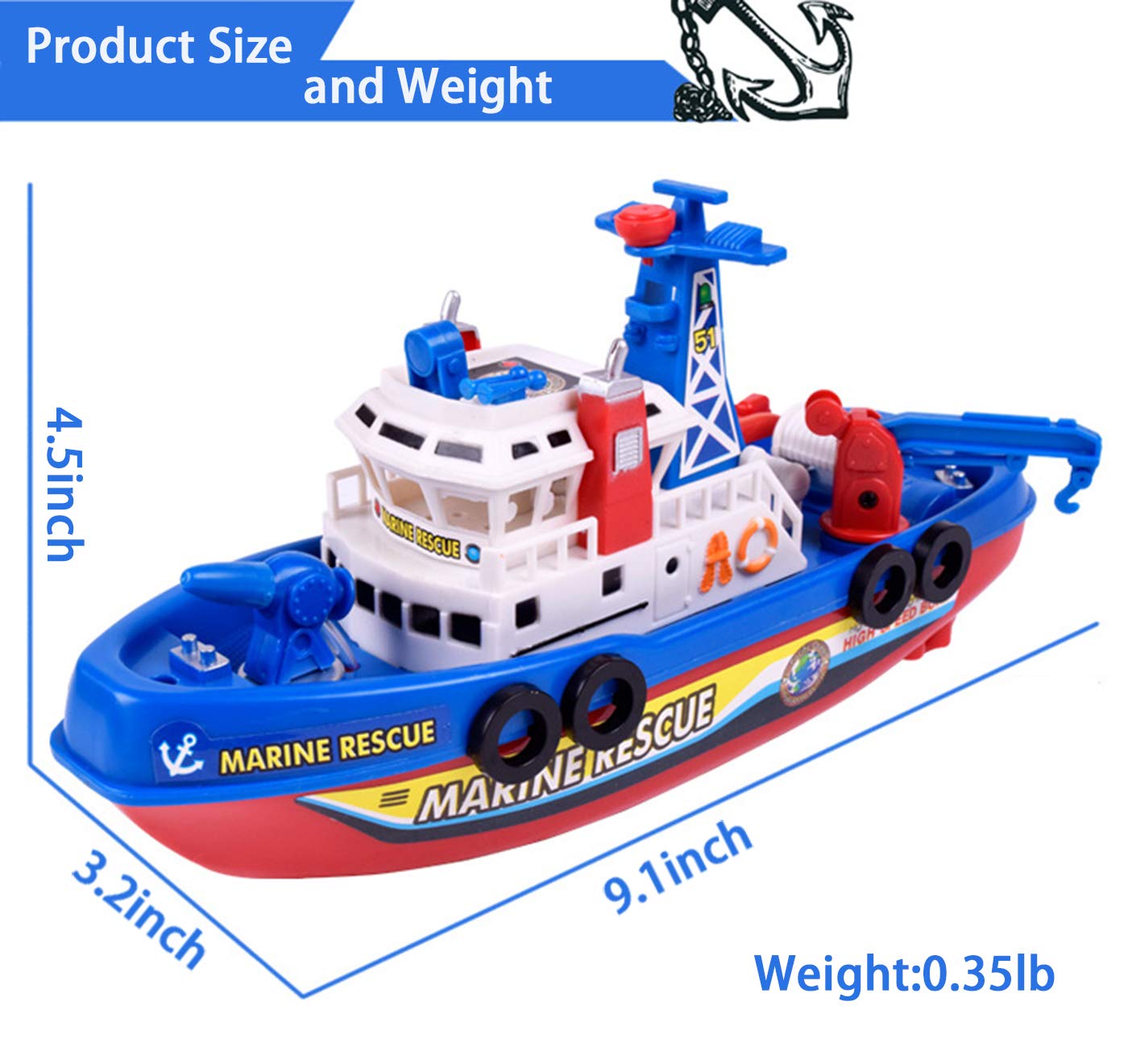 OSIAOIUDOA Baby Bath Toys , Light Up Pool Bathtub Toy Boat with Water Sprinkler Bath Toys for Kids Ages 4-8(Includes 2 Boat)