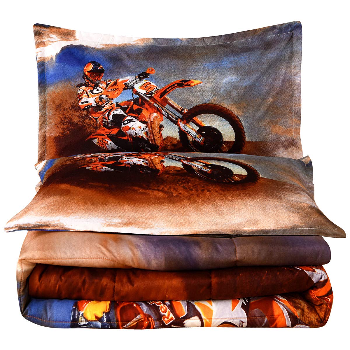 NTBED Extreme Sport Comforter Set Full Motorcycle Off-Road Printed Reversible Quilt Motocross Dirt Bike Teens Boys Bedding Sets (Blue, Full)