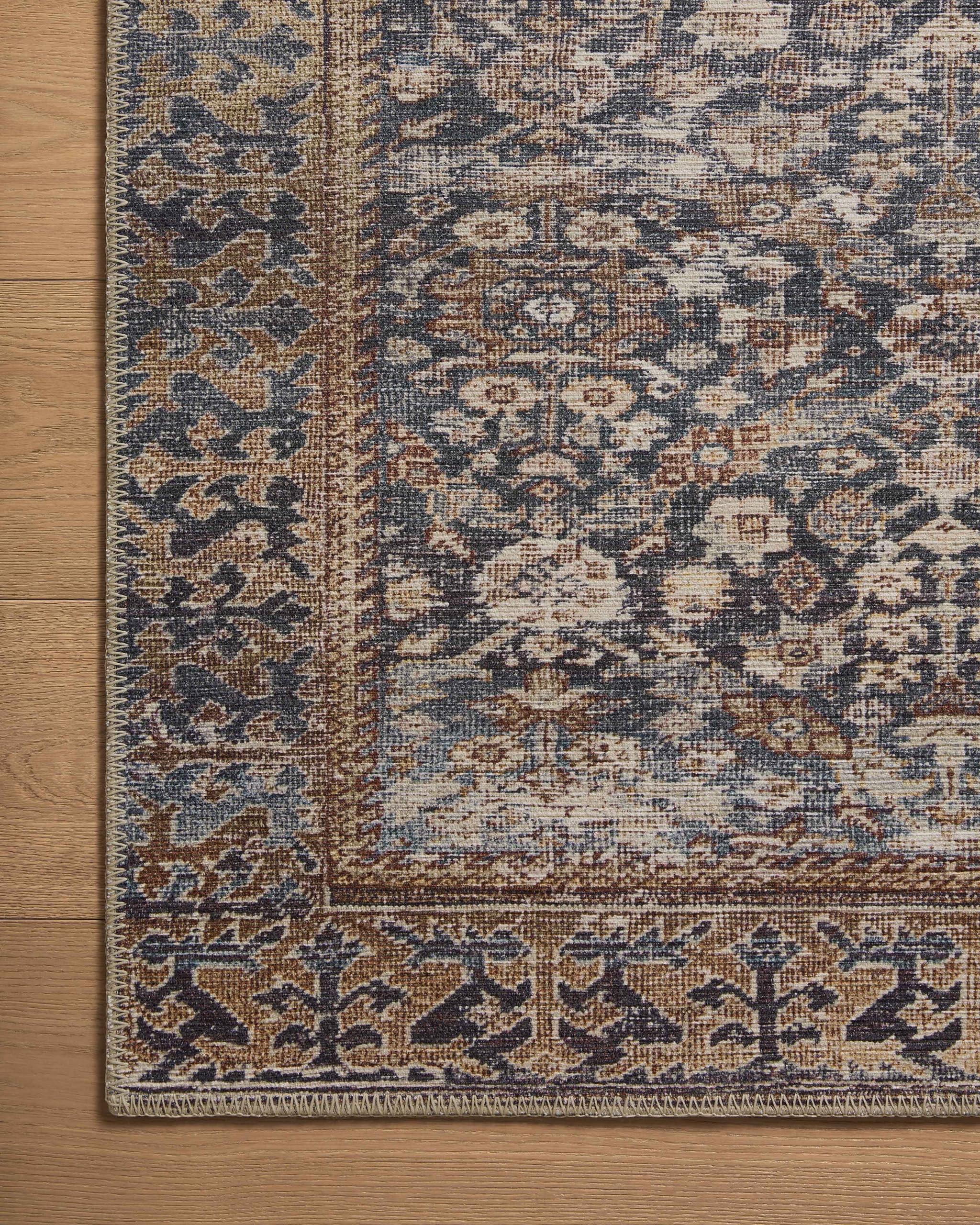 Loloi Amber Lewis x Loloi Georgie Collection GER-05 Denim / Spice, 2'-0" x 5'-0", 0.19" Thick Accent Rug