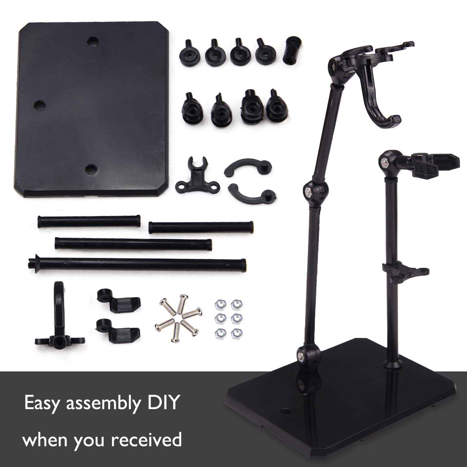 Migaven Action Figure Stand,8Pcs Assembly Action Figure Display Holder Base Doll Model Support Stand Compatible with HG RG SD SHF Gundam 1/144 Toy Black