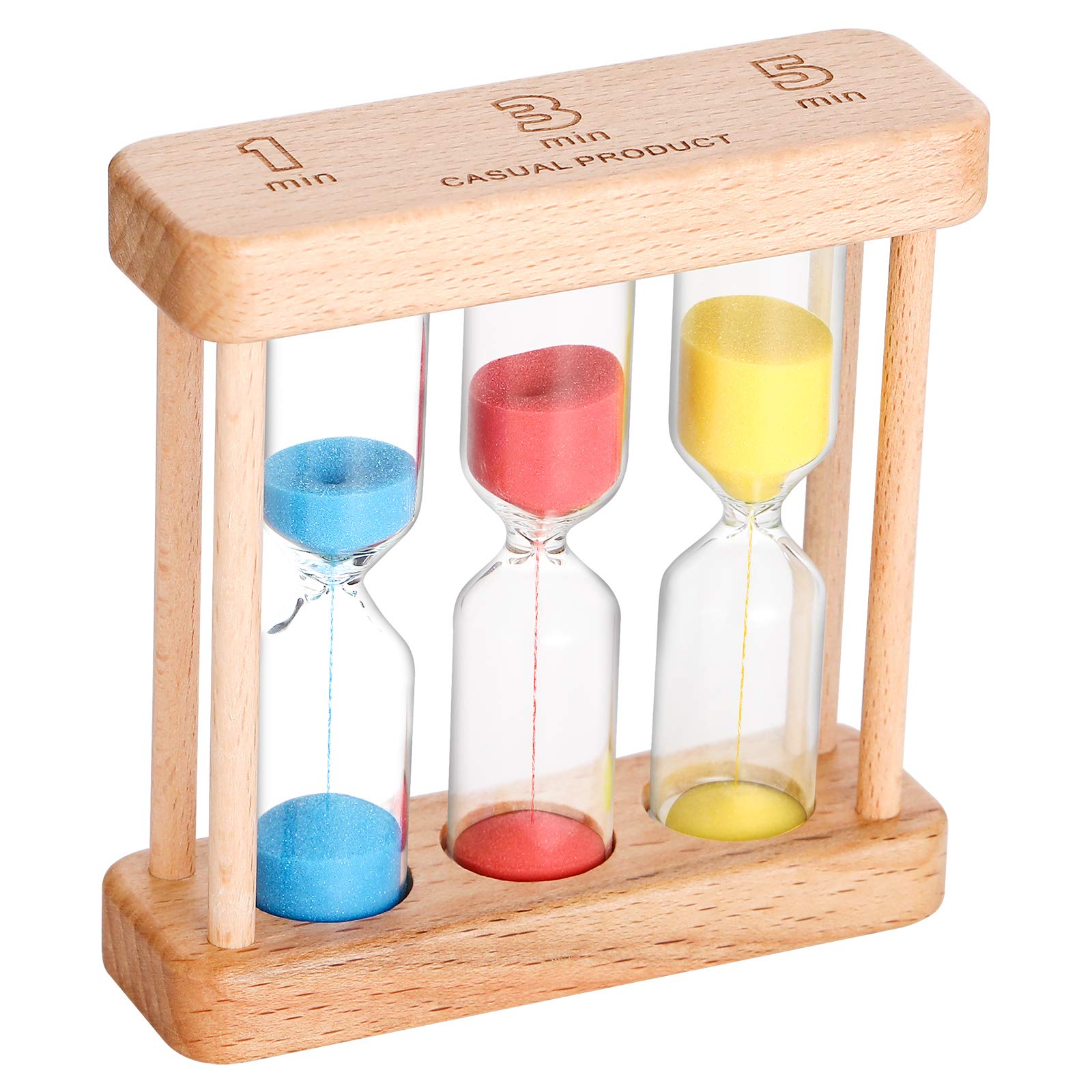 Tea 1-3-5 Minute Sand Timer Hourglass, Small Wooden Frame Blue Sand Clock, Red Colorful Sand Watch, Yellow Reloj De Arena, Unique Hour Glass Sandglass for Kids, Classroom, Home, Desk Decoration