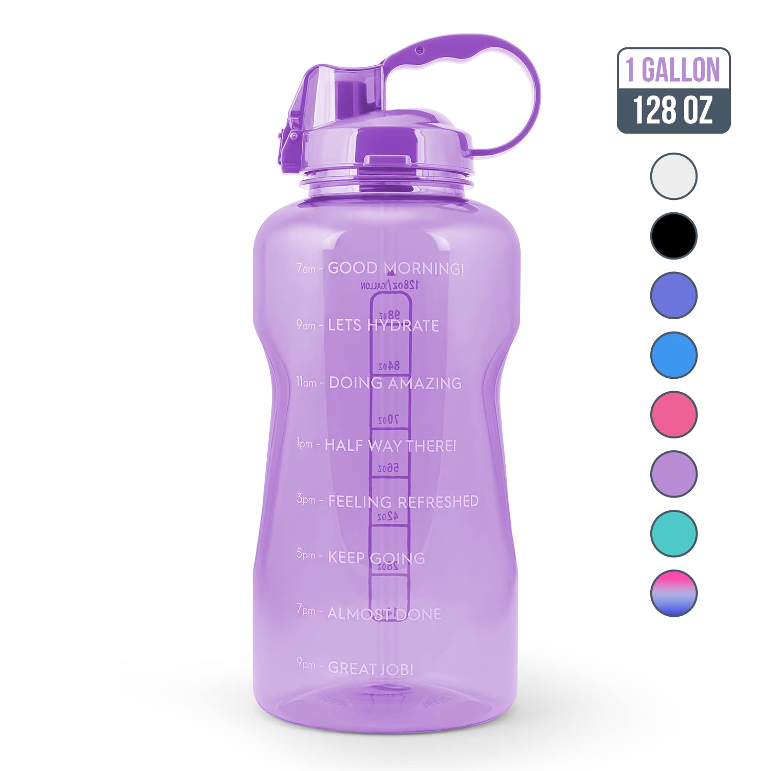 Myth Motivational Gallon Water Bottle with Straw - 1 Gallon Water Bottle with Time Marker - BPA Free Water Bottle - Light Purple