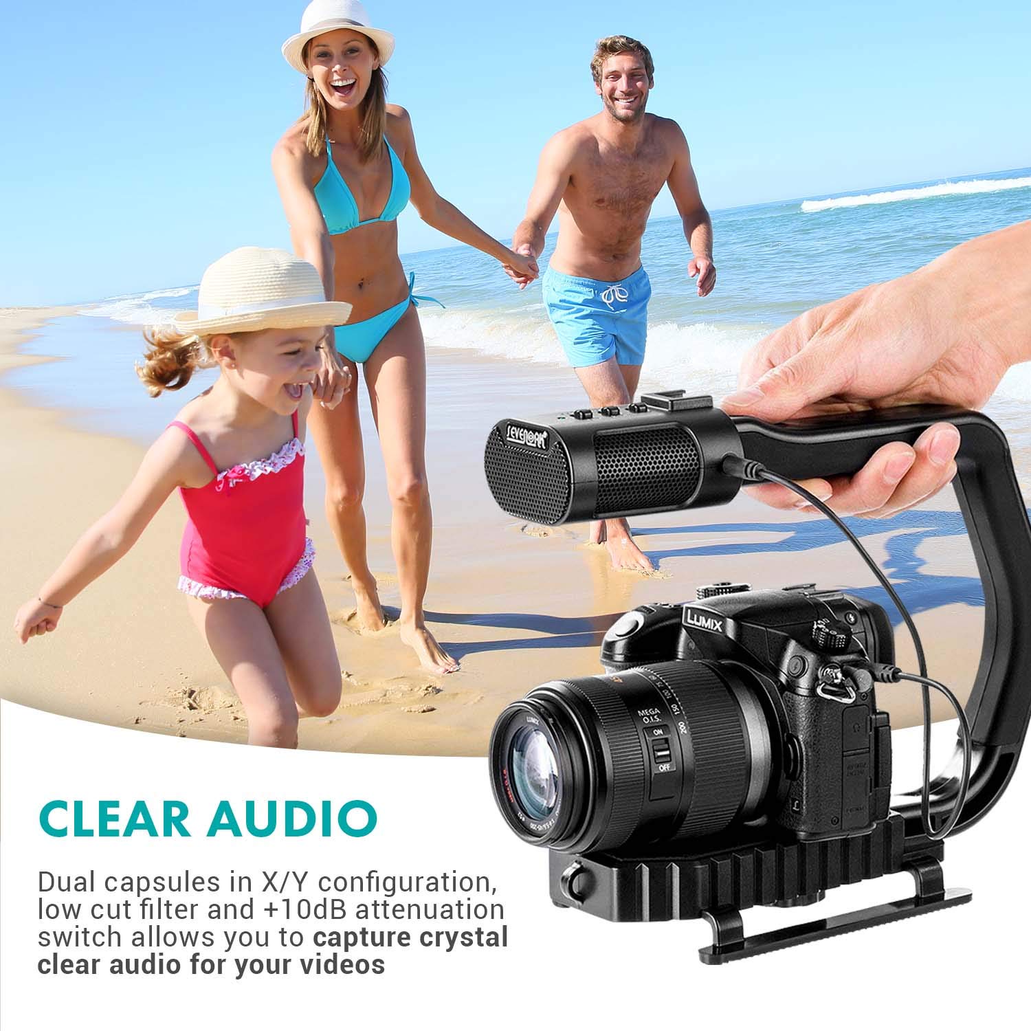 Movo + Sevenoak Micrig U Grip Handle with Built-in Stereo Microphone, LED Light, and Camera Accessories - Stabilizer for Camera, Smartphones, and GoPro Action Cameras