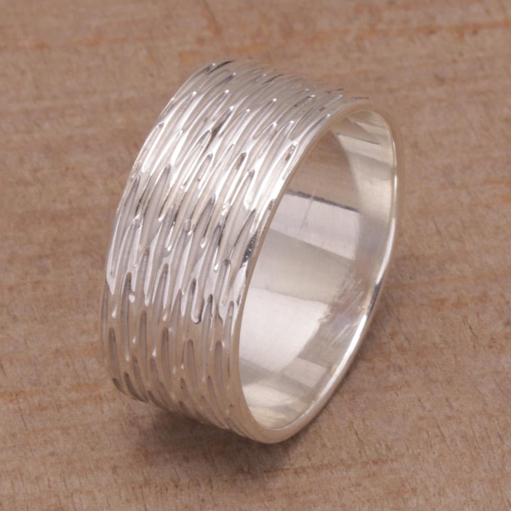 NOVICA Artisan Handmade .925 Sterling Silver Band Ring Shimmering from Bali Indonesia Modern [band Width 10 mm W] 'Elegant Mist'