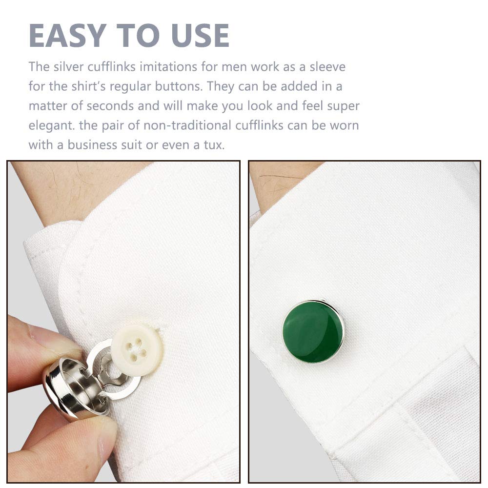 Mens Button Cover Cufflinks for Tuxedo Shirt –Imitation Button Studs (Green)