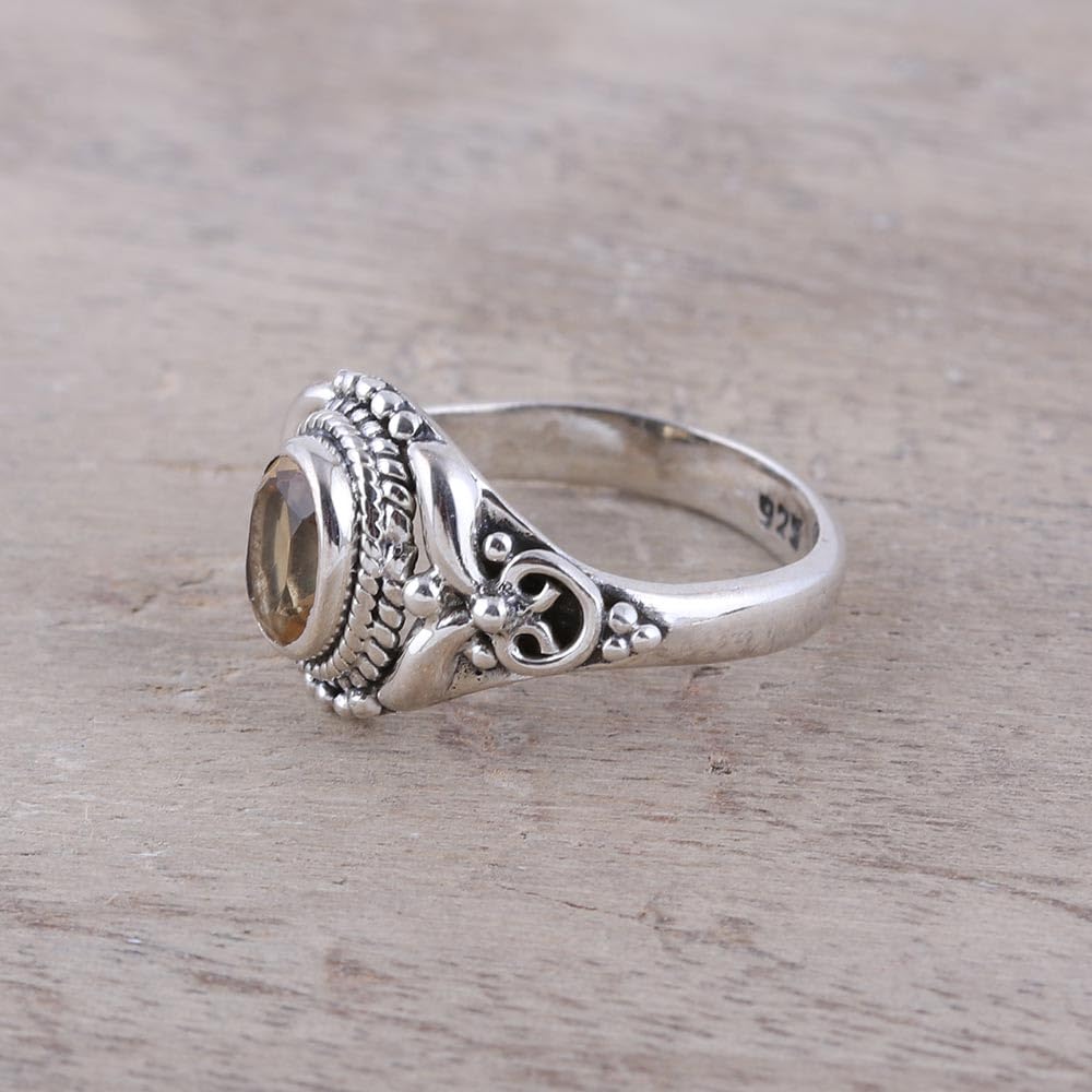 NOVICA Artisan Handmade .925 Sterling Silver Citrine Cocktail Ring Traditional from India Single Stone Birthstone 'Traditional Romantic'