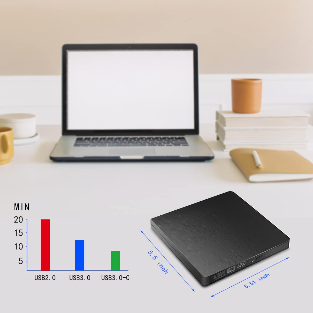 通用 External CD DVD Drive,USB 3.0 Type C,External DVD Player Reader Writer Burner,CD ROM +/-RW Drive,Compatible with Laptop Desktop PC Windows Mac Pro MacBook Linux
