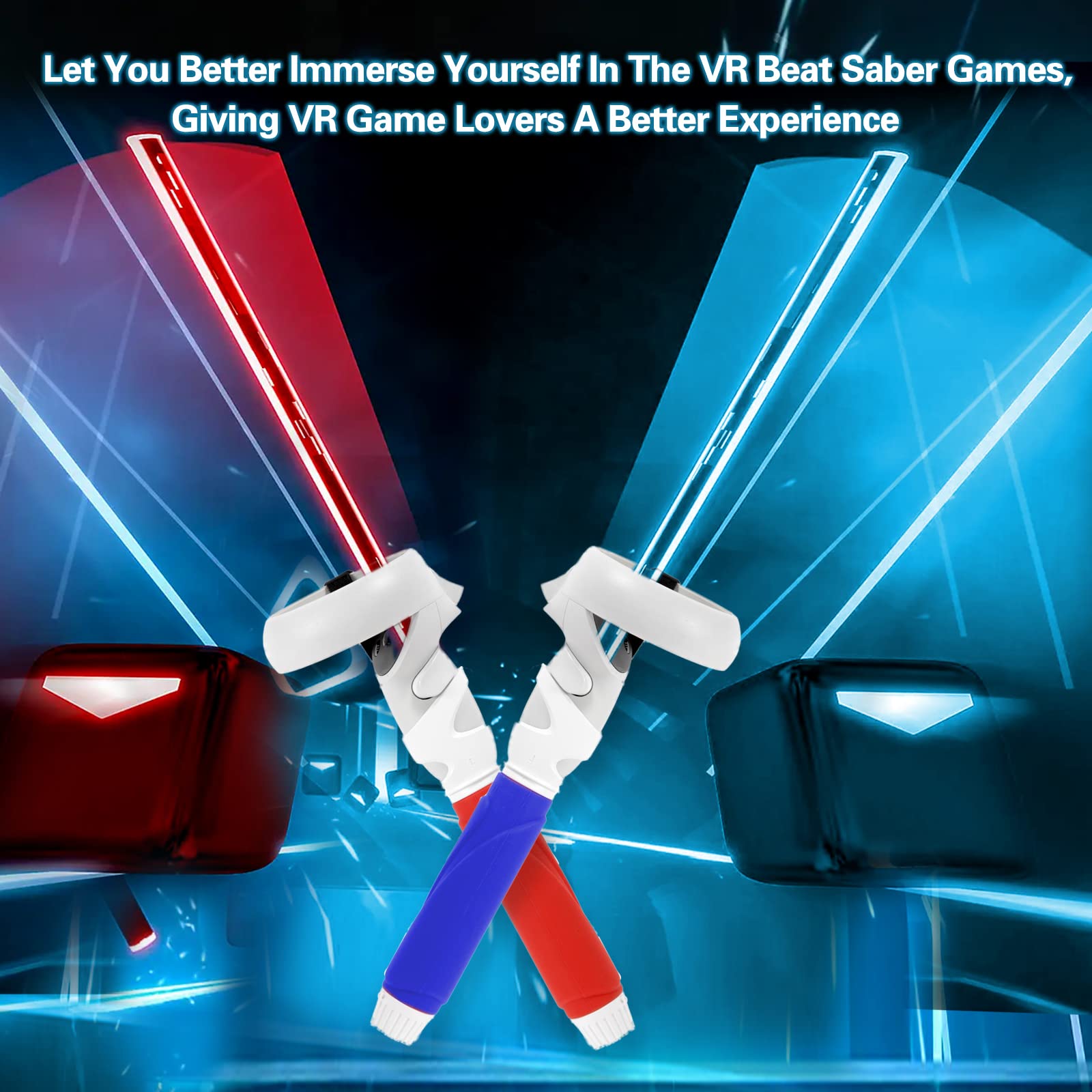 VR Beat Saber Handles,Upgraded VR Dual Handles Extension Grips and Long Stick Handle for Meta/Oculus Quest 2 Controller Playing BeatSaber Games