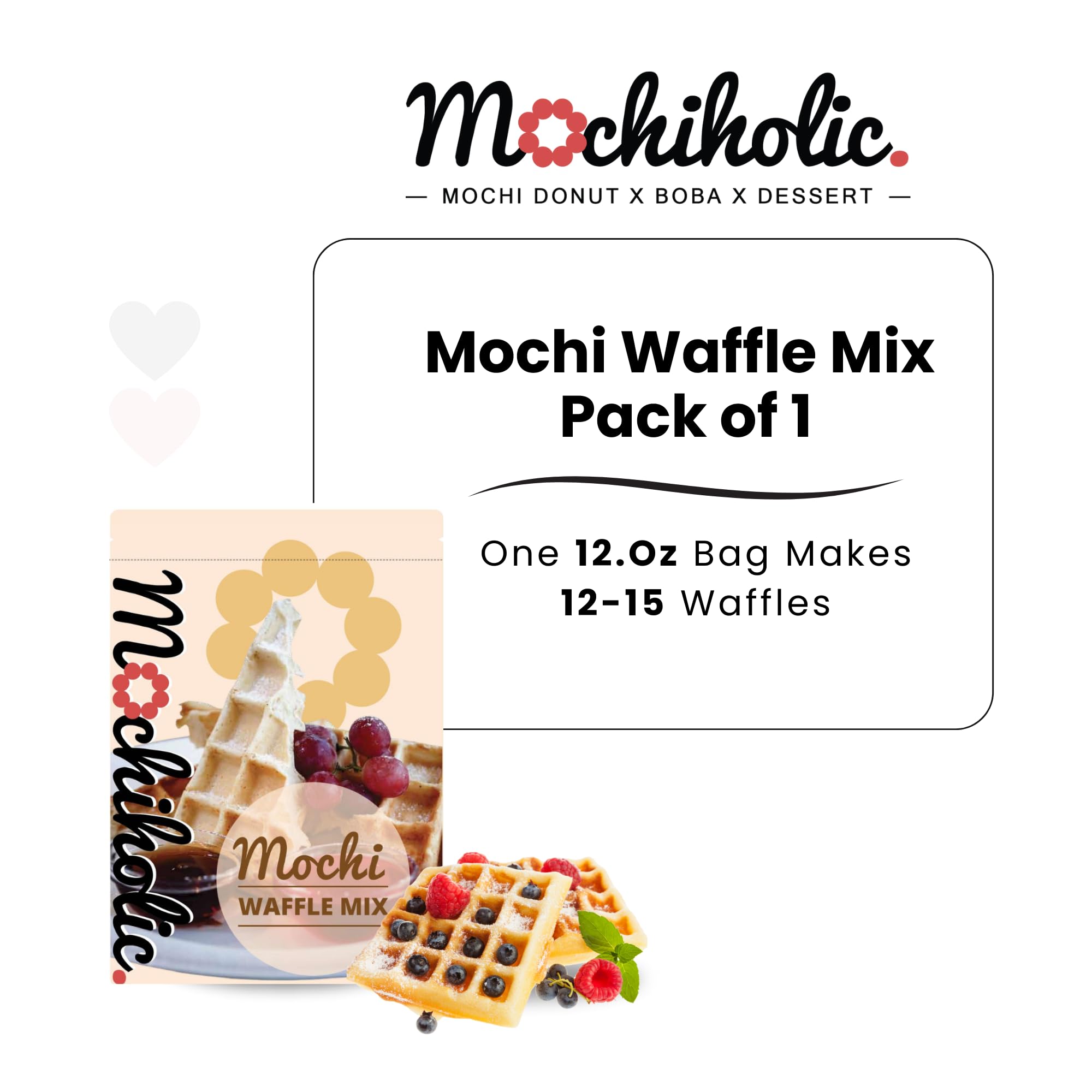 Mochi Waffle Mix Original Recipe - Rice Flour, Low Calories and Sugar - Essential Nutrients - 12 oz Healthy Daily Snacks by Mochiholic (Pack of 1)