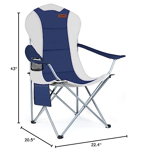 RISEPRO Oversized Camping Folding Chair Heavy Duty Support 265 LBS Heavy Duty Steel Frame Arm Chair with Cup Holder Fully Padded Back Chair Portable for Outdoor