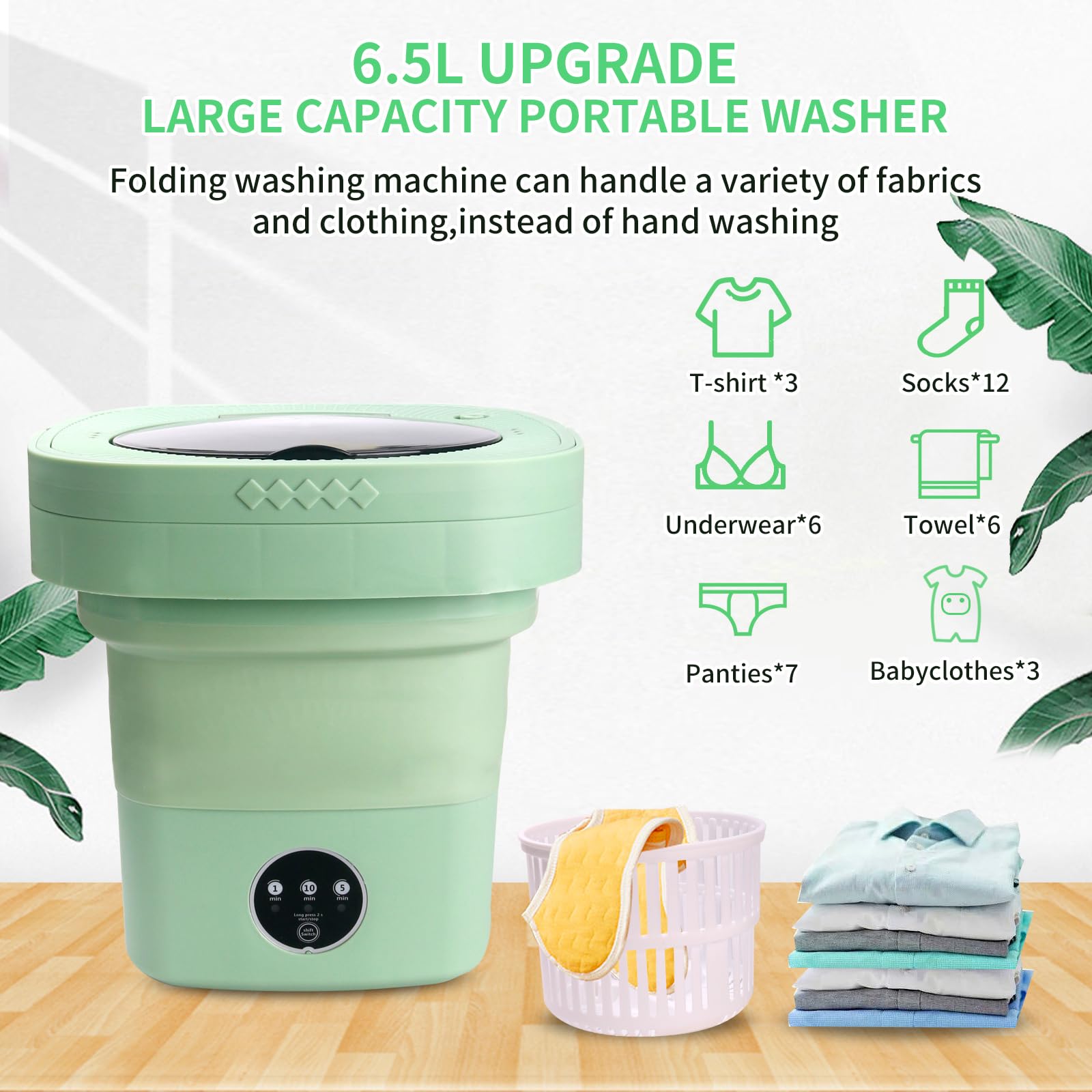 Portable Washing Machine, Foldable Mini Washing Machine, Small Washing Machine for Underwear, Baby Clothes, or Small Items, Suitable for Apartments, Dormitories, Camping, Travel (Green)