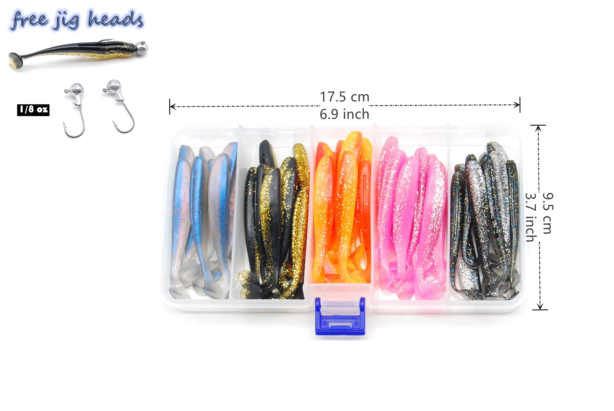 Papa.Jiang 53 PCS Soft Finshing Lure for Bass, Soft Paddle Tail Fishing Swimbaits Lures, 2.7 inch, Multiple Color Available with Box