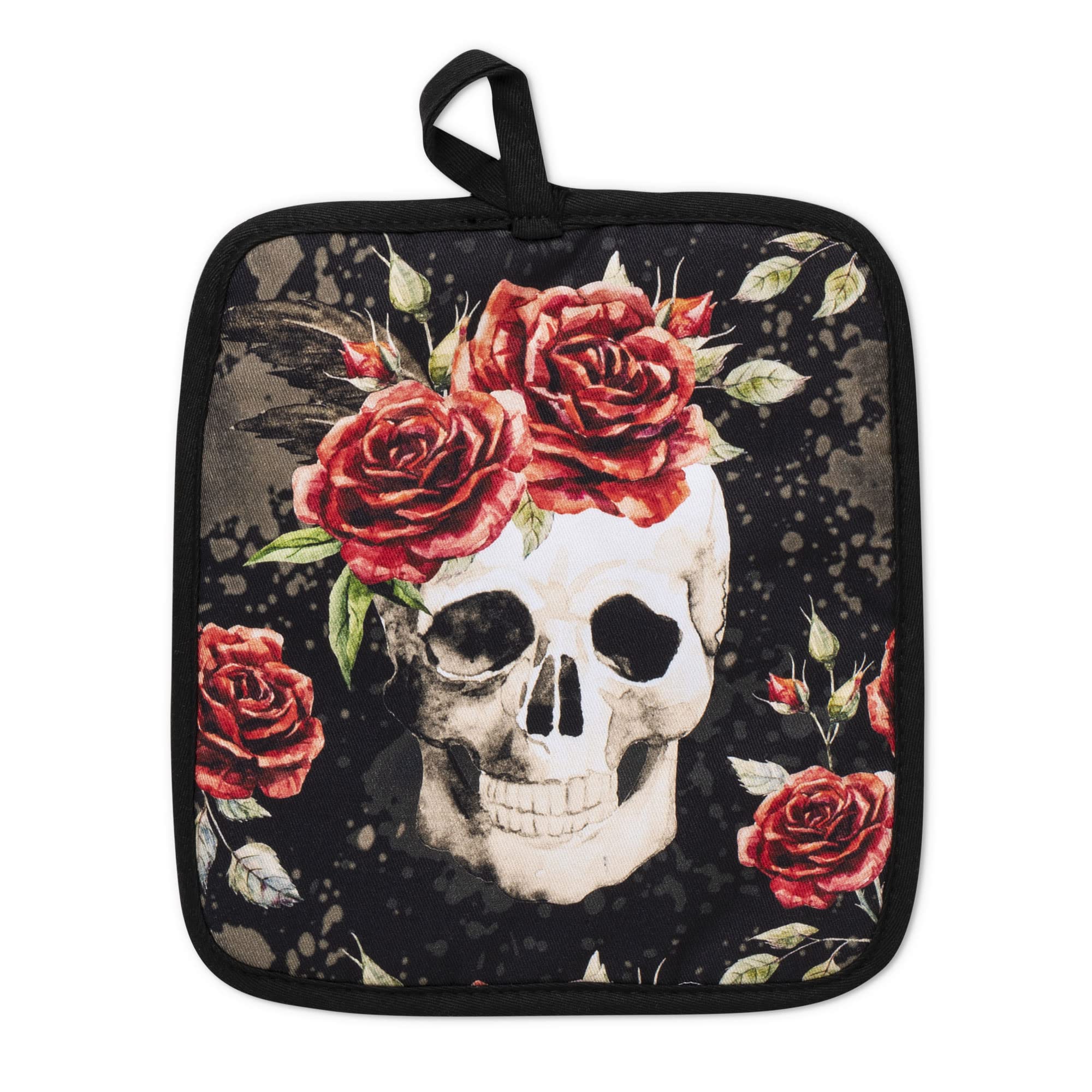Oven Mitts Co. Vintage Flower Skull, Oven Mitts and Pot Holder 3pcs Set, Insulated, 100% Cotton