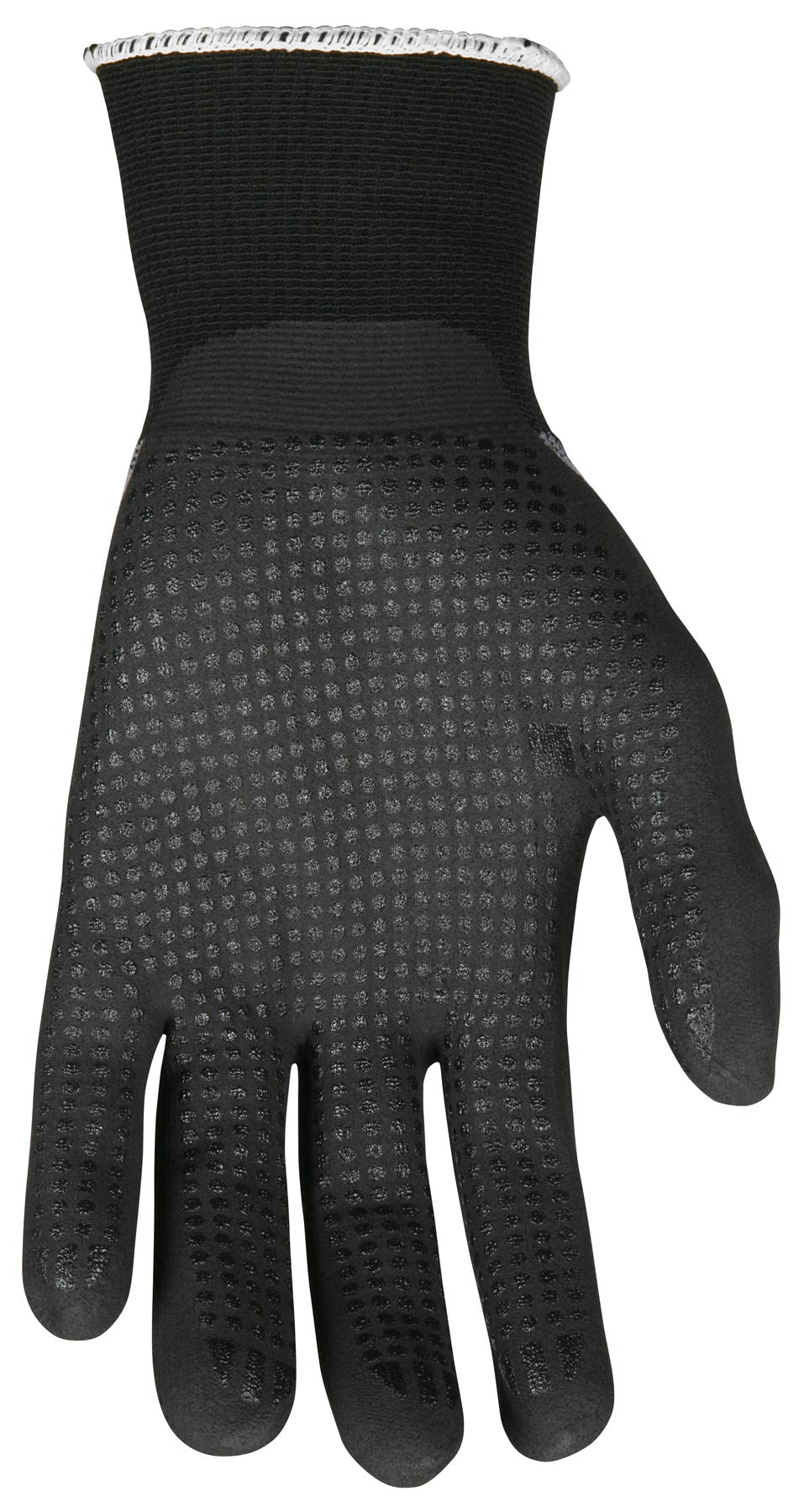 MCR Safety Ninja BNF N96797S Work Gloves, 15 Gauge NylonSpandex Shell, Breathable Nitrile Foam(BNF) Coated Palm & Fingertips with Grip Dots, Small, Black