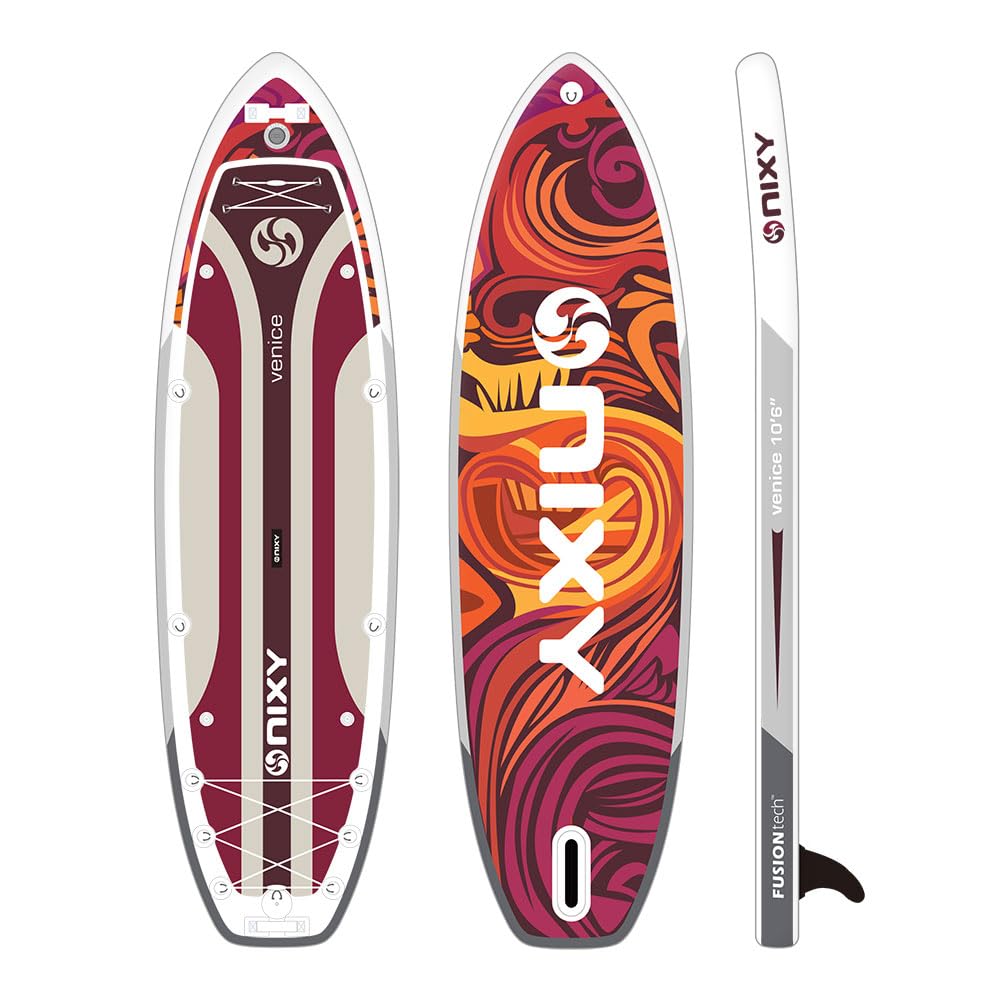 NIXY Venice G5 Cruiser & Yoga Inflatable Paddle Board | 10'6" x 34" x 6" Ultra-Light SUP with Welded Seams, Woven Drop Stitch for Safety and Durability. (Red)