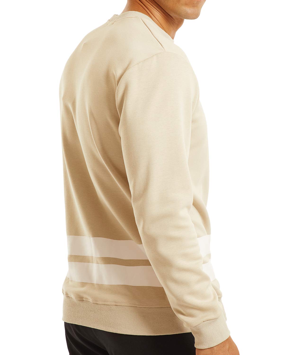 Ouber Men's Pullover Sweatshirt Long Sleeve Crewneck Trendy Stripe Print (XL,Kahki)