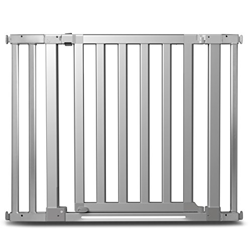 Munchkin Luna Baby Gate with LED Light, Turn Key Mounted Safety Gate for Stairs, Hallways and Doors, Walk Through with Door, Silver , 29x40.5 Inch (Pack of 1)