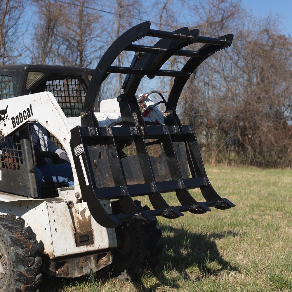 Titan Attachments Skid Steer 48†Light-Duty Single Cylinder Root Grapple Rake, Economy Series