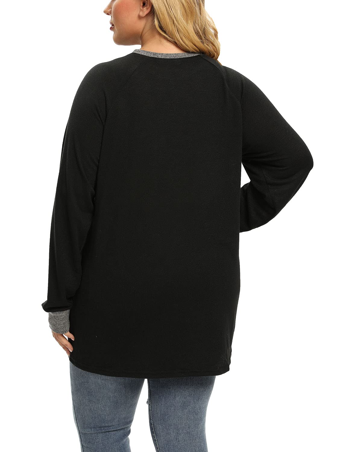 Plus Size Sweatshirts for Women, Long Sleeve Fall Crewneck Tunic Tops with Pockets for Leggings Black 3X