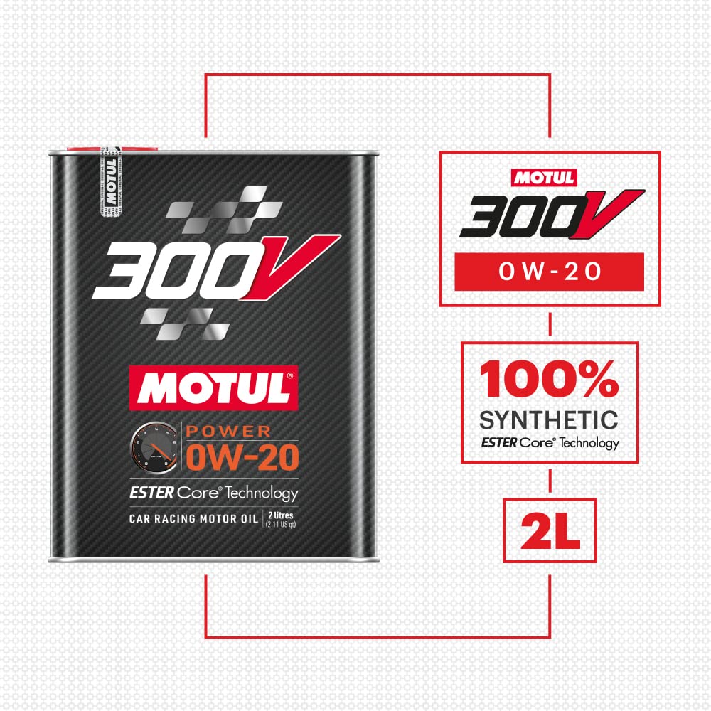 Motul 110813 300V 0W-20 POWER Car Racing Motor Oil Full Synthetic Engine Lubricant 2 Liter High Performance 4-Stroke Ester Core