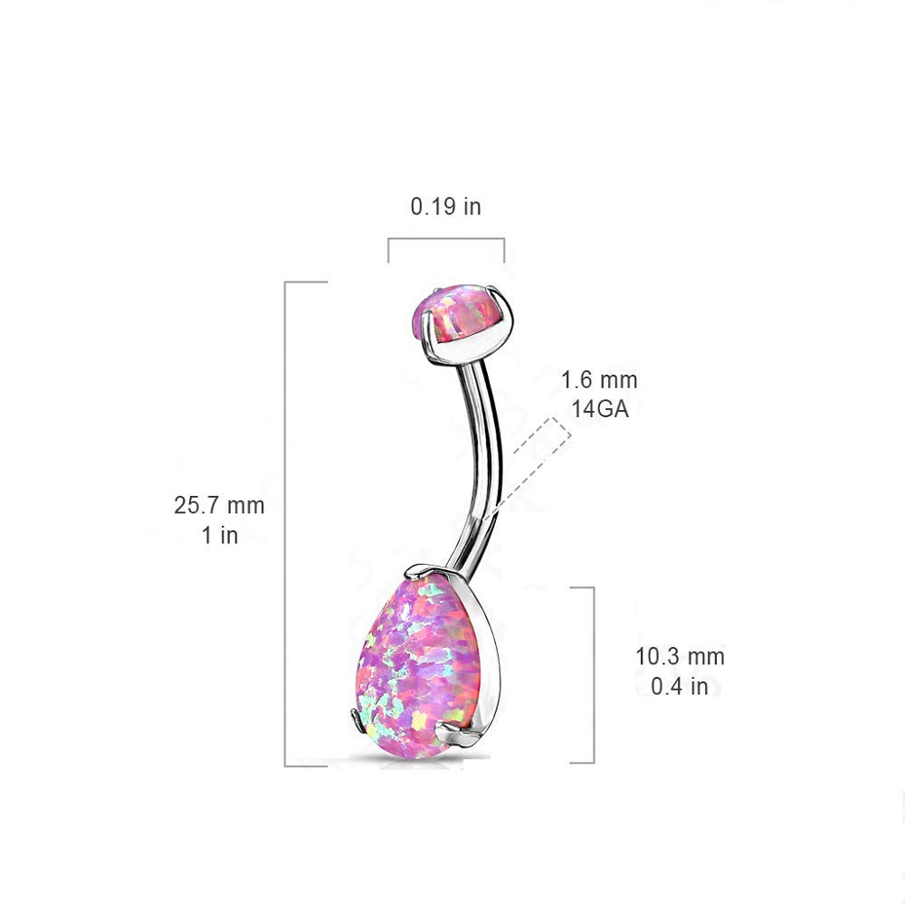 Pierced Owl 14GA G23 Implant Grade Titanium Internally Threaded Top Prong Set Pear Shaped Double Synthetic Opal Belly Button Ring (Blue)