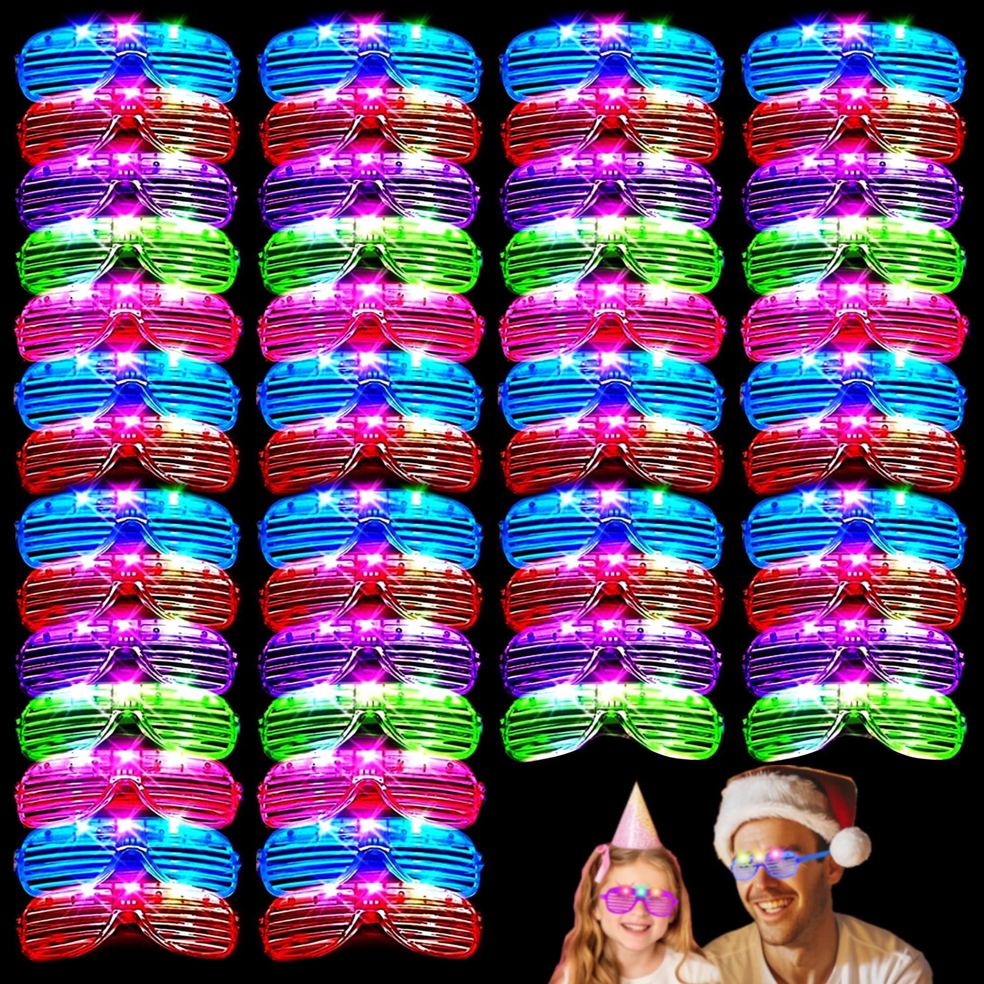 Zaaaslsm 40 Pack Led Glasses,Light Up Glasses,Glow Glasses Glow In The Dark Party Supplies Suitable For Kids/Adults, Rave neon Flashing Party For Birthday Mardi Gras New Year's Eve Party Decoration