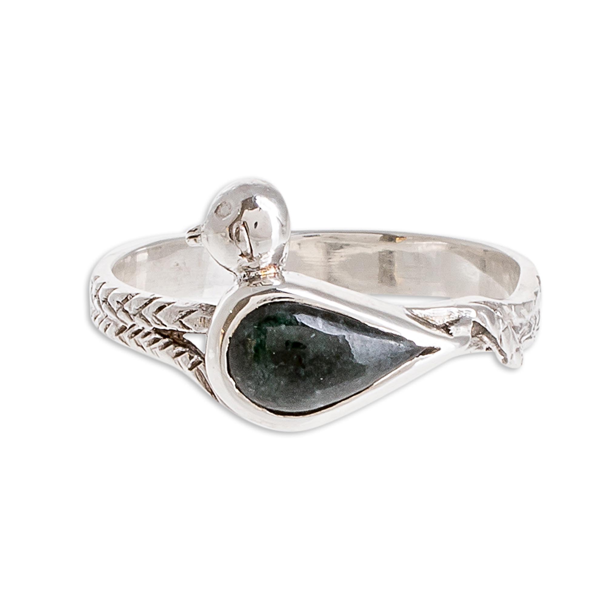 NOVICA Artisan Handmade .925 Sterling Silver Jade Band Ring Bird themed Cocktail from Guatemala Animal 'Mayan Quetzal'