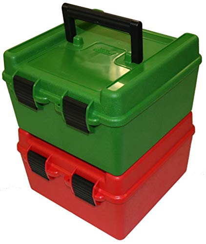 MTM R-100-10 Deluxe Ammo Box 100 Round | Fits 22-250 243 270 308 Win 30-06 | Includes Adjustable Inner Trays | Made of Polypropylene | USA Made | Green