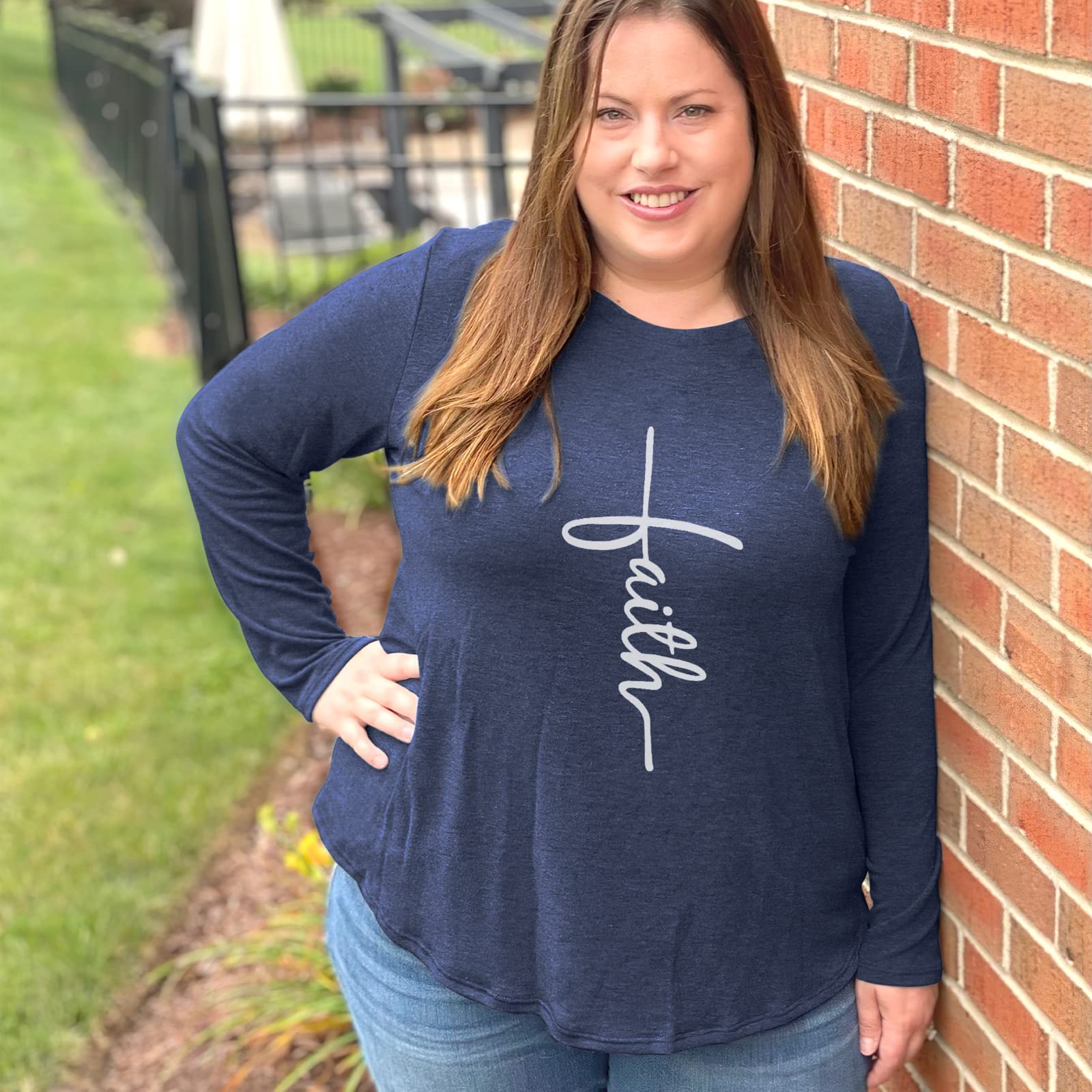 Plus Size Tops Women Faith Shirts Christian Inspirational Tshirt Long Sleeve Graphic Tees(C-02-Blue,3X)