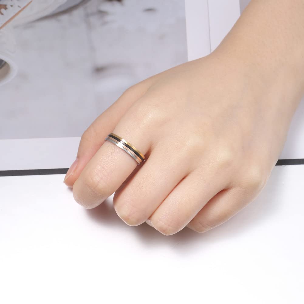 NUNCAD 4Pcs 1mm Stainless Steel Women's Plain Band Thin Knuckle Stacking Rings Comfort Fit Size 5 Steel/Gold/Rose Gold/Black Tone