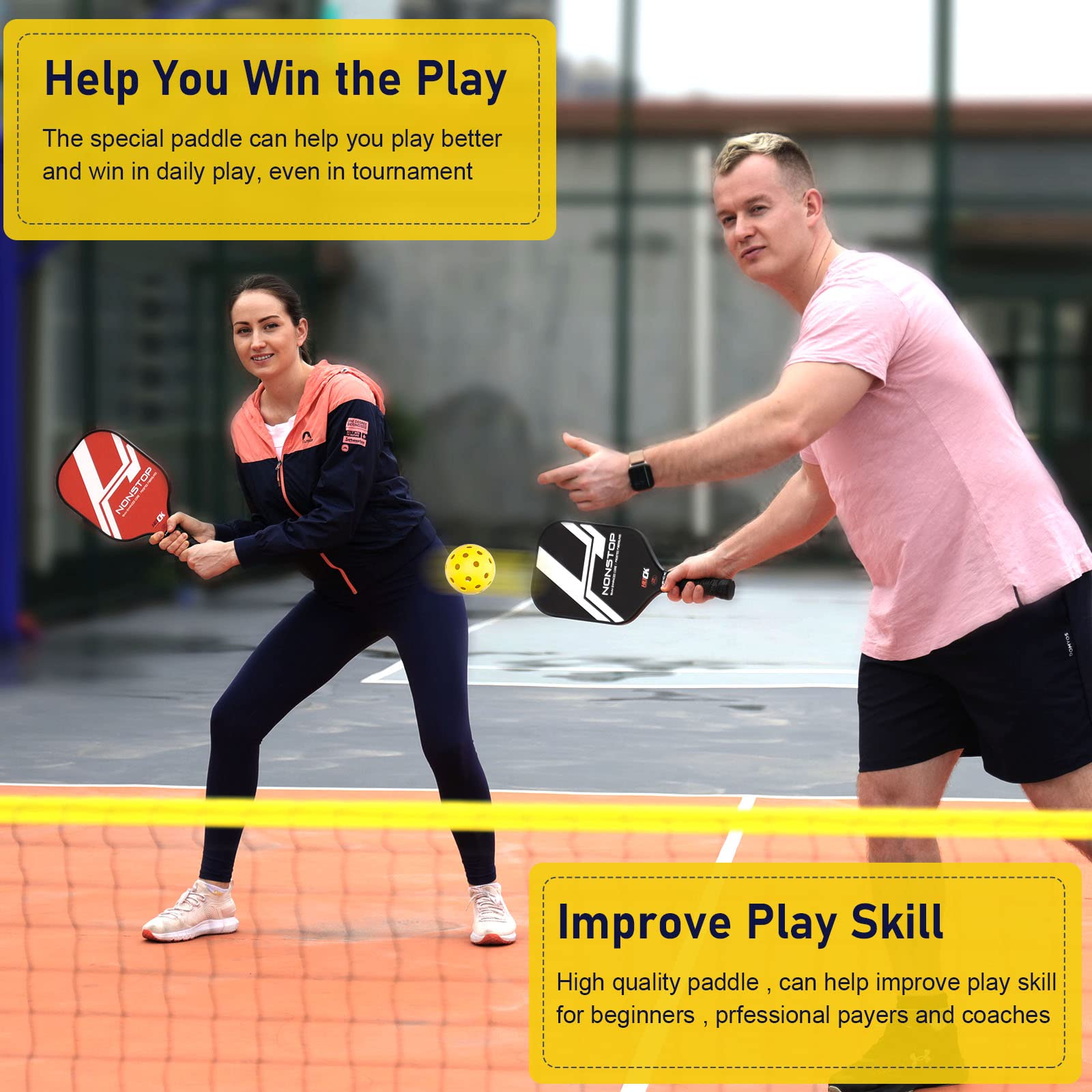 Pickleball Paddle, Spin Grit, USAPA Approved, Fiberglass Face,16MM Thick Honeycomb Polymer Core,5.6 inch Long Handle-HEICK Nonstop