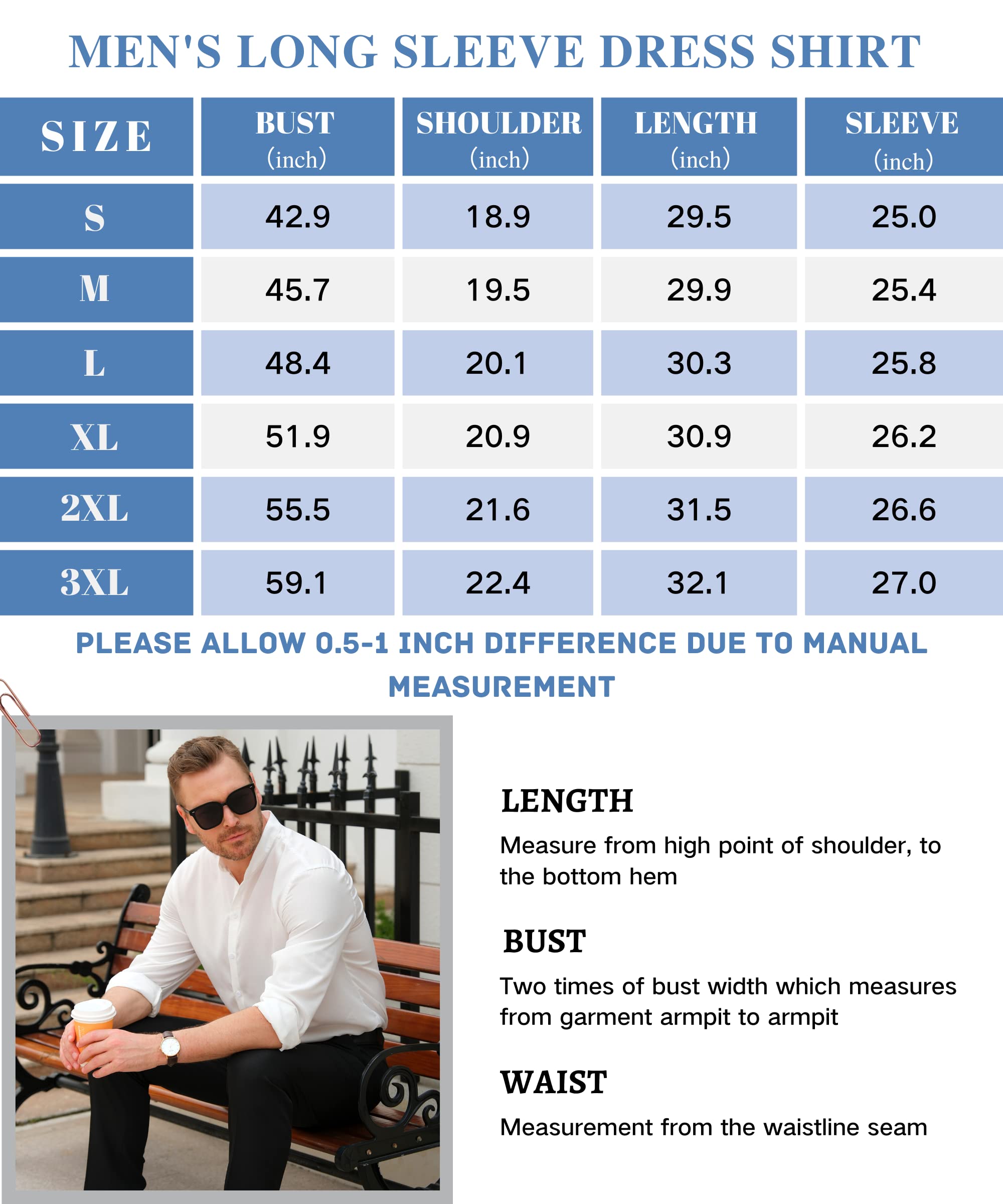 Mens Casual Button Down Shirt Band Collar Long Sleeve Dress Shirts Summer Beach Tops Black