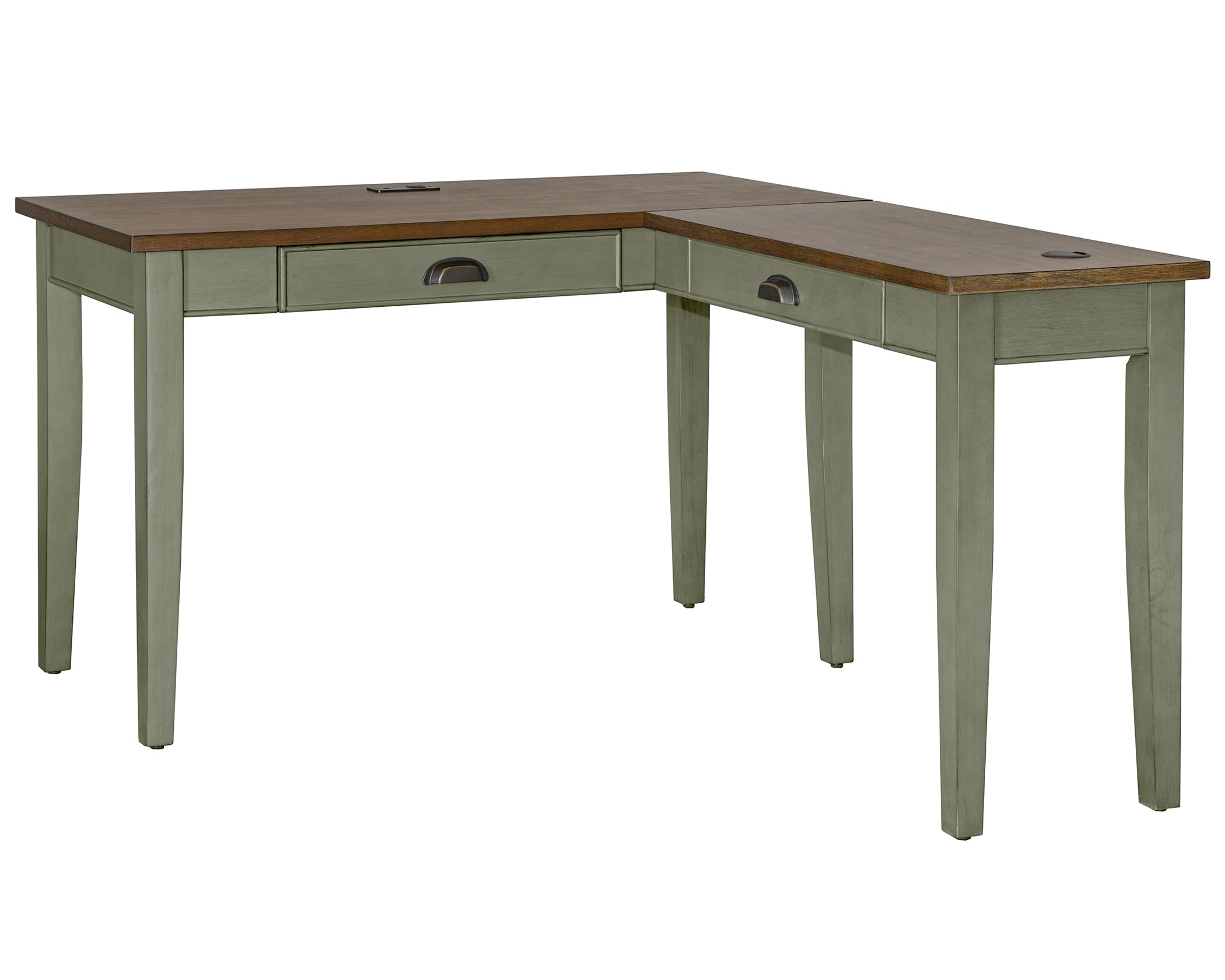 Martin Furniture Sit/Stand Farmhouse Wood Writing, Open L-Shaped Table, Office Desk and Return, Sage Green