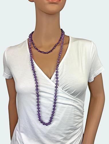 MGR MY GEMS ROCK! Beaded Semi Precious Stone Genuine Amethyst Collar or Choker Necklace for Women, 14.50" Long with 3" Extender.