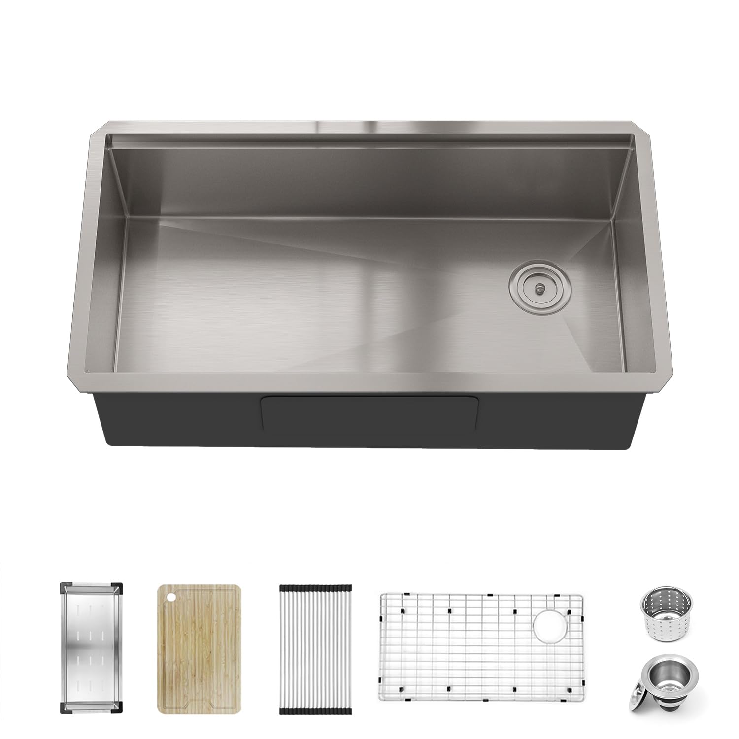 Sinber 32" x 19" x 10" Undermount Single Bowl Workstation Kitchen Sink with 16 Gauge 304 Stainless Steel Satin Finish 6 Accessories KSS0001S-OK
