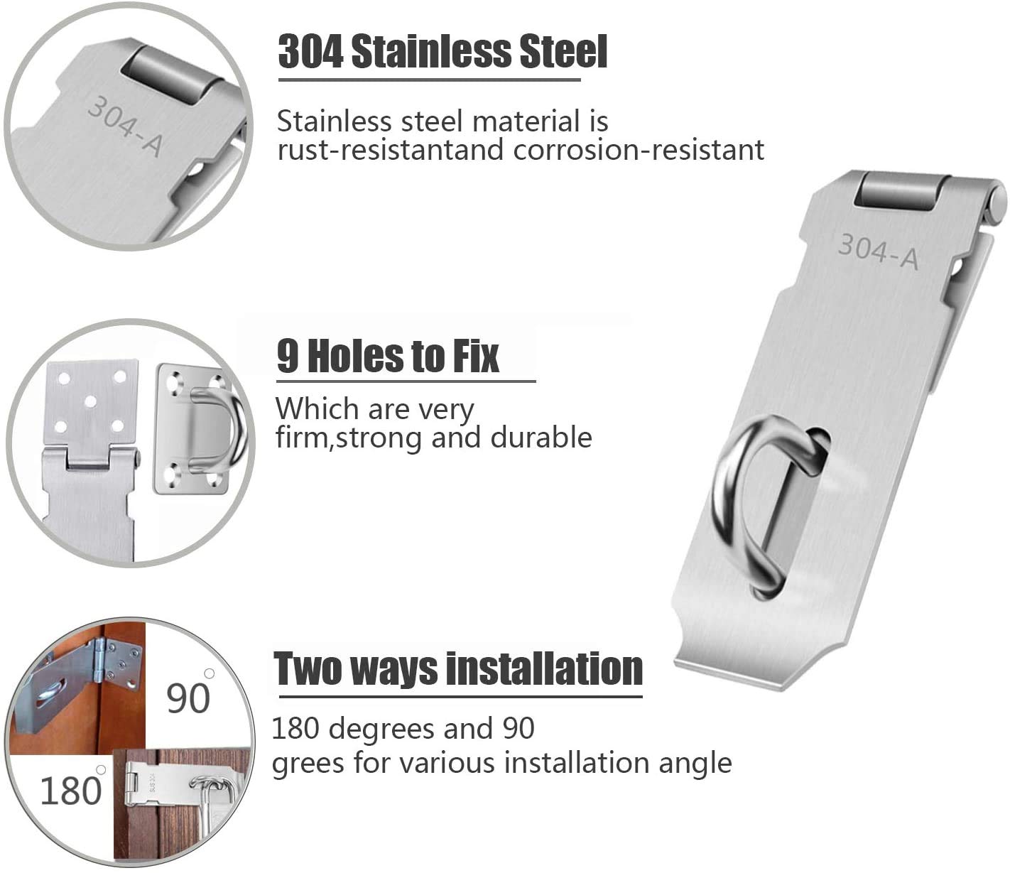 Padlock Hasp 4 Inch Door Clasp Hasp Lock Latch, Stainless Steel Door Bolt Latches for Furniture, Cabinet, Drawer, Cupboard and Closet