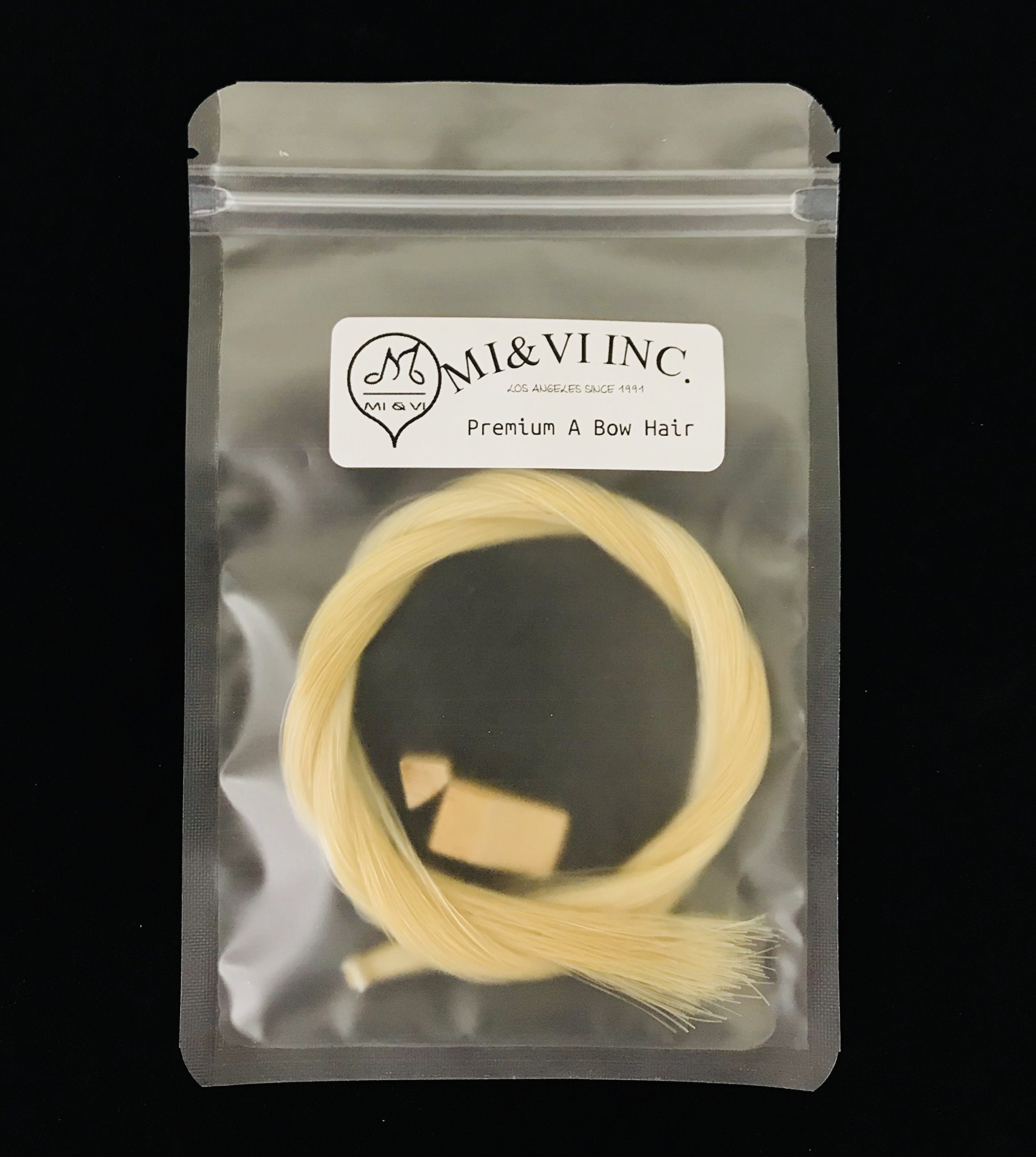MI&VI Premium Quality Mongolian Horse Hair for Violin, Viola Bows - Unbleached, White 29.5" (1 Hank, Prepared, Includes Plug and Wedge) (1 Hank)