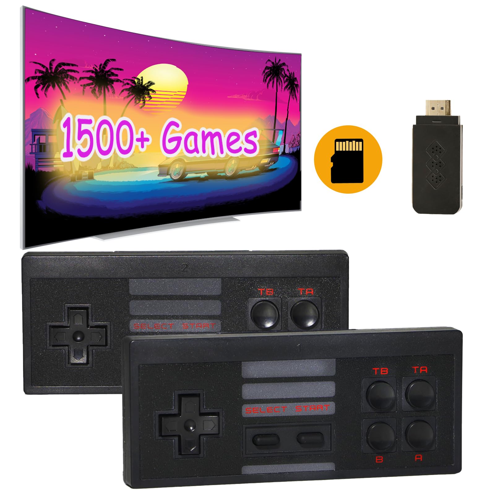 Retro Game Console with 1500 Classic Video Games, Plug and Play Video Handheld Game Console, HDMI HD Output for TV with Game Controllers Gift Choice for Childr(Black-1500 Games)