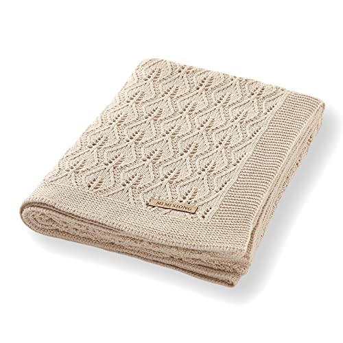 mimixiong 100% Cotton Baby Blanket Knit Cellular Toddler Blankets for NewBron Baby Light Camel 40x30 Inch
