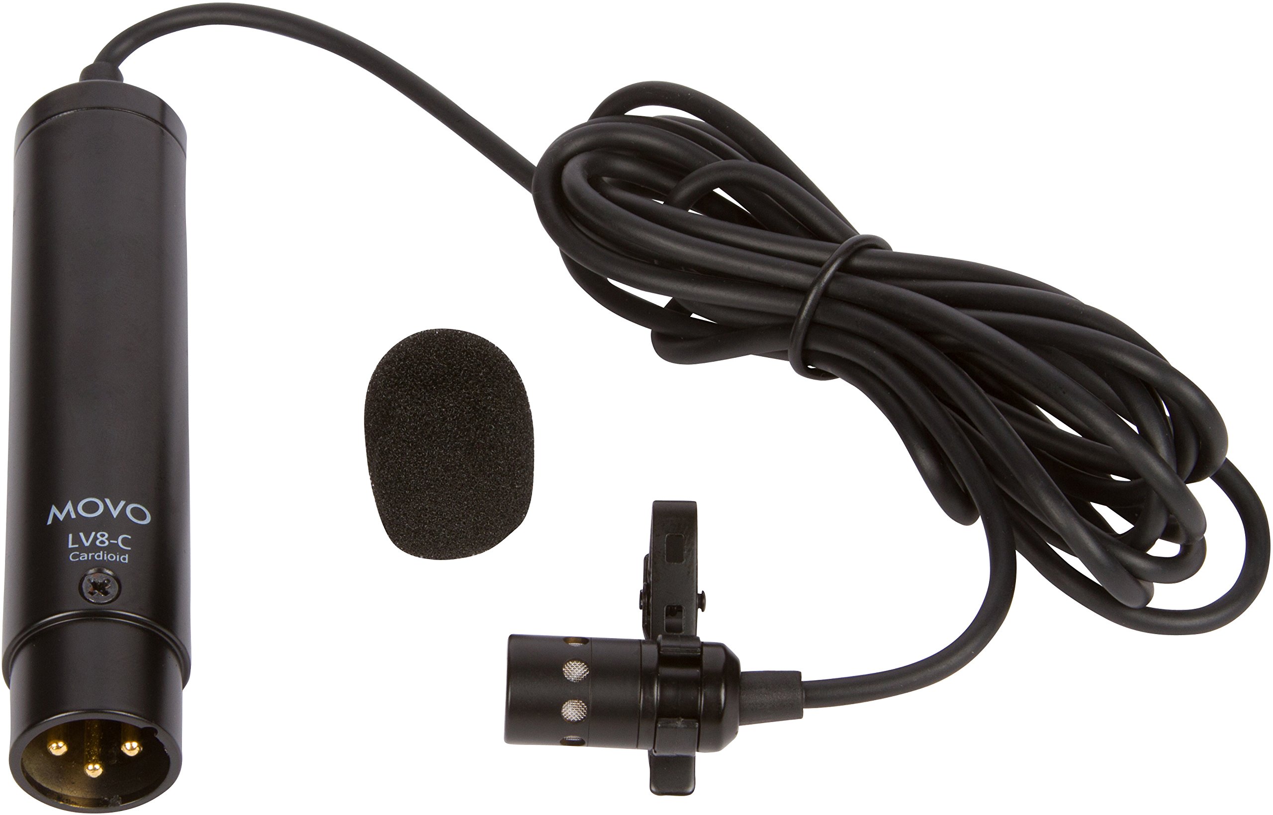 Movo LV8-C Broadcast-Quality XLR Lavalier Cardioid Condenser Wired Microphone with 12mm Mic Capsule for Accurate Voice Recording - Kit includes Lapel Clip, Case and Windscreen