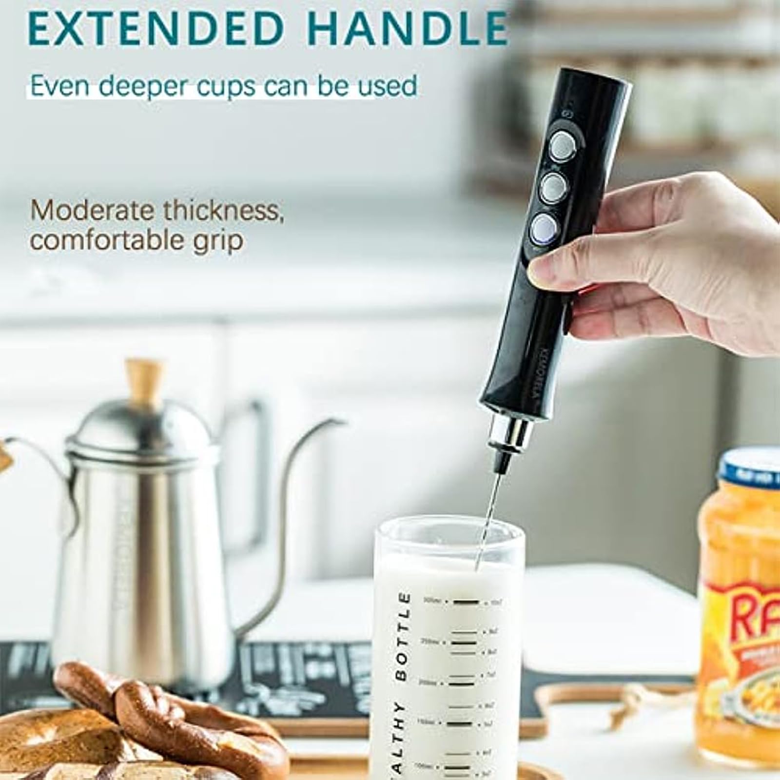 Milk Frother,3 Speeds Adjustable Two Charging Methods, 3 In 1 Handheld Electric Milk Frother,Suitable For Egg Milk Coffee (Black)