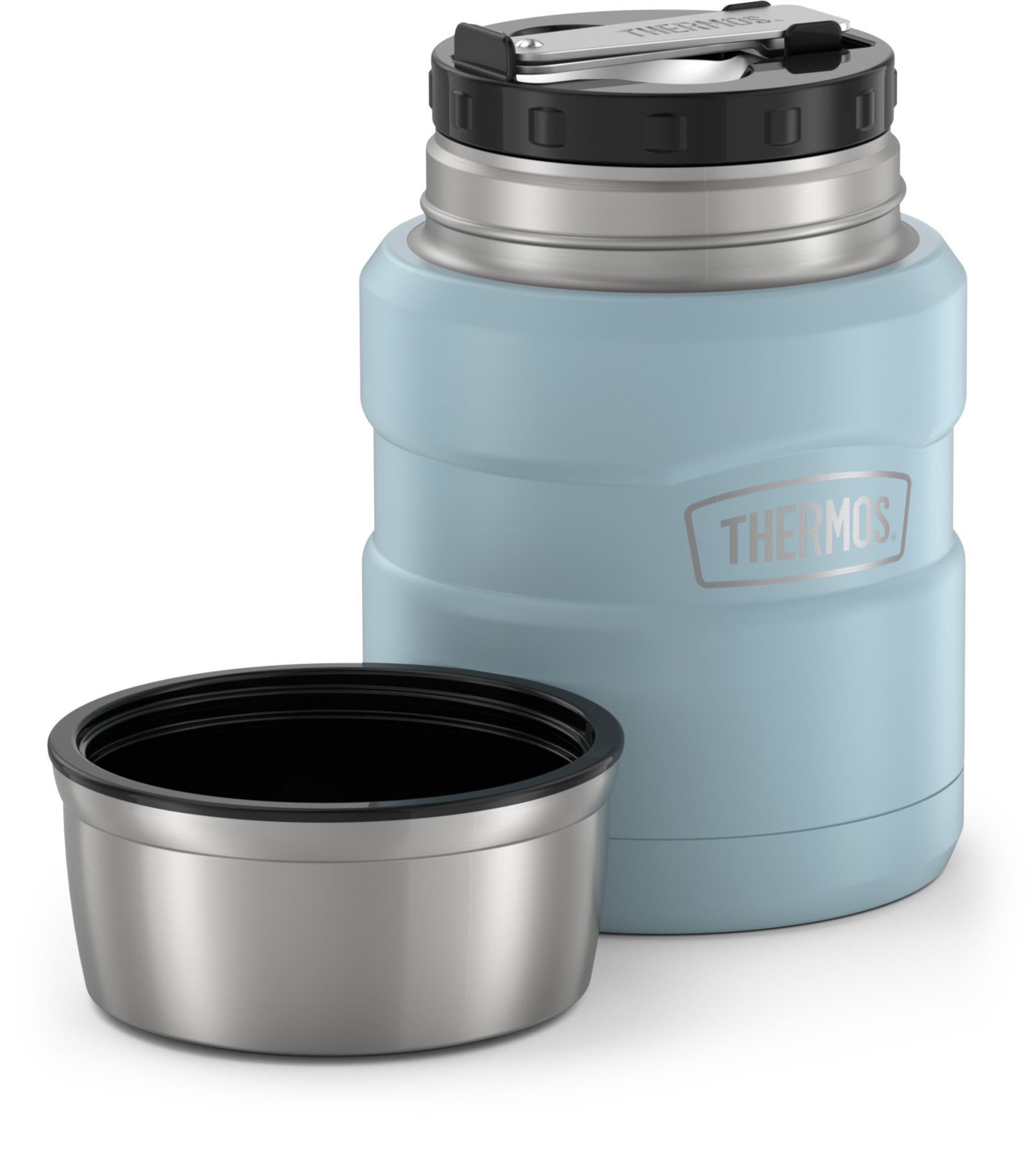 THERMOS Stainless King Vacuum-Insulated Food Jar with Spoon, 16 Ounce, Matte Powder Blue