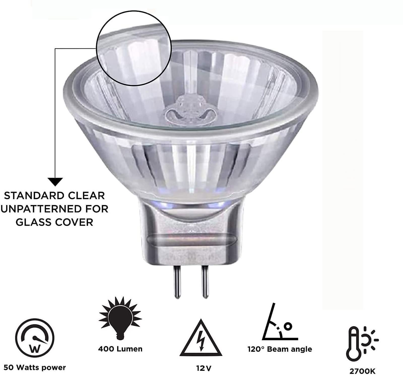 MR16 GU5.3 Halogen Light Bulbs (10 Pack) 20W 12V 3000k Warm White Spotlight Precision Halogen Reflector Fiber Optic Light Bulb 12V 20W for Landscape Light,School,Family,Tunnel Light