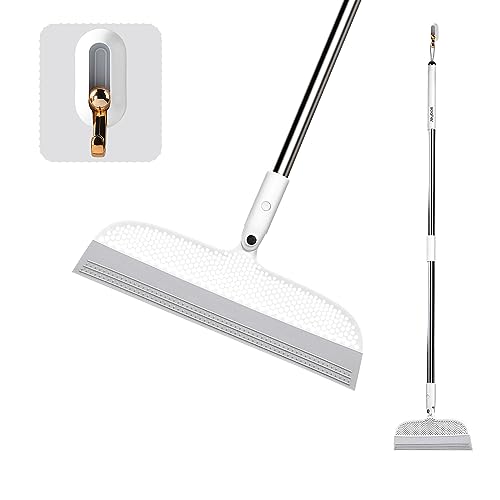 Magic Broom Floor Squeegee Pet Hair Remover, Silicone Squeegee Broom for Floor, Long Handle Squeegee for Carpet, Bathroom Tile, Hardwood, Fur,Garage, Liquid Spills, Fine dust, 51.77in & Hook Holder