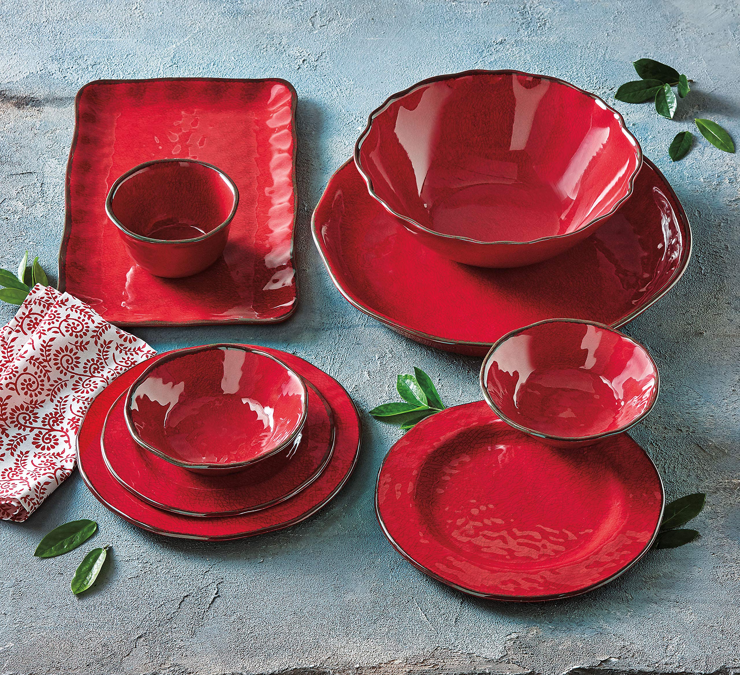 tag 10 oz. 7 in. Veranda Cracked Glazed Solid Red Wavy Edge Melamine Plastic Dinnerware Bowls Set of 4 Dishwasher Safe Indoor Outdoor Round Red Bowl Set of 4 Red