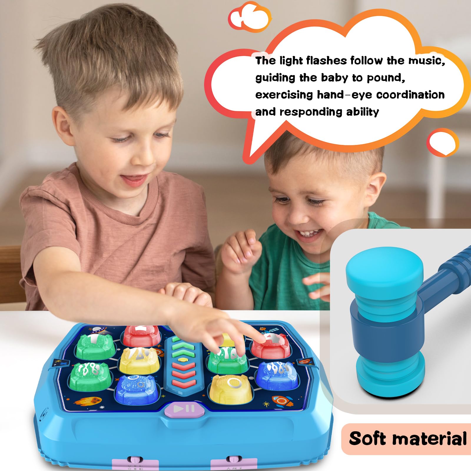Toys for 3+ Year Old Boys, Learning, Interactive Educational, Early Developmental Toy with 3 Modes, 2 Hammers, Pounding Toys for Age 3 4 5 6 7 8 9+ Year Old Boys Girls Kids Toddlers