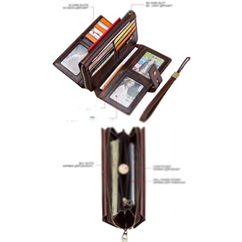TKFDC Mens Leather Zipper Pocket Business Card Case Holder Organizer Wallet Phone Case Designer Bifold Checkbook Purse