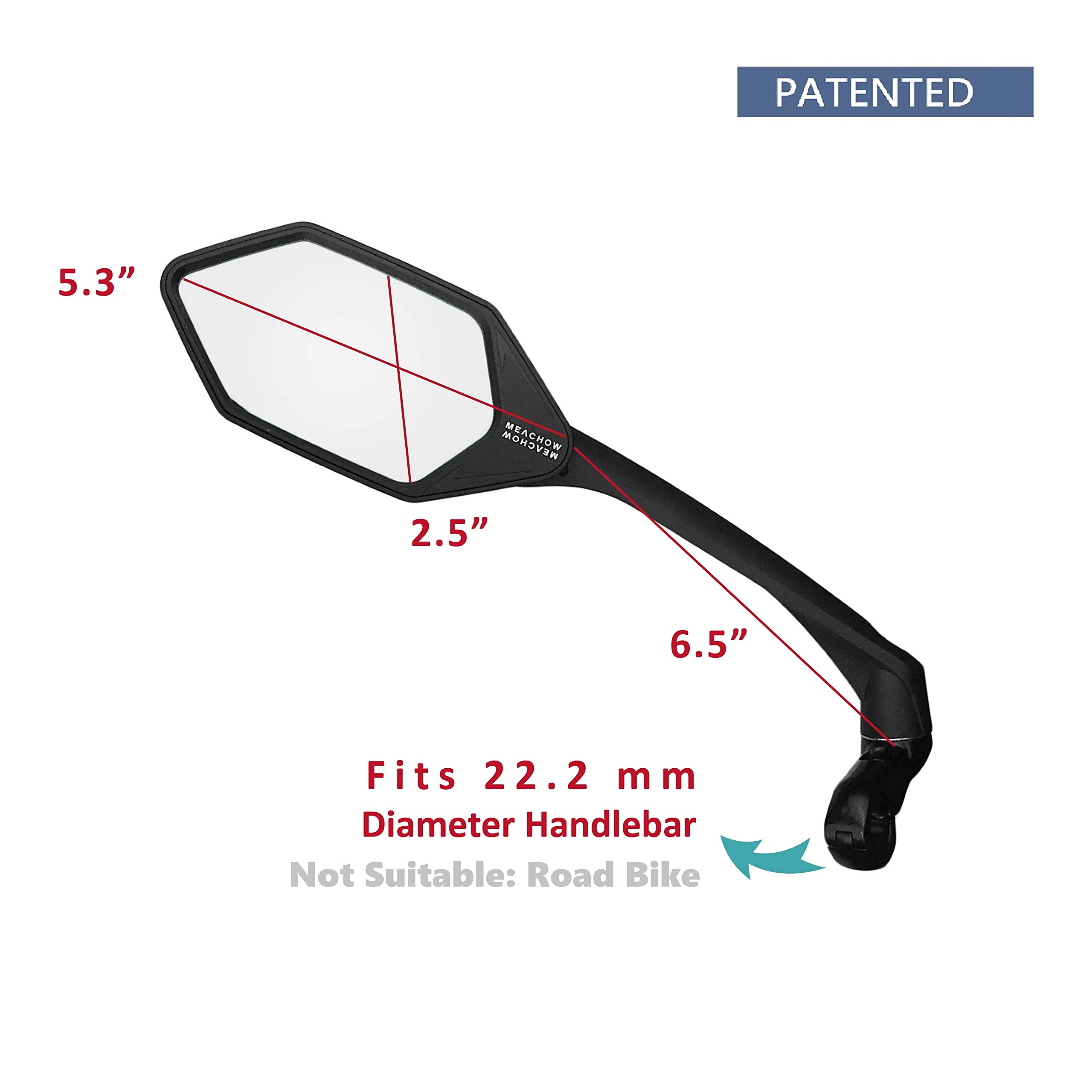 MEACHOW New Scratch Resistant Glass Lens,Handlebar Bike Mirror, Rotatable Safe Rearview Mirror, Bicycle Mirror, (Silver Left Side) ME-007LS