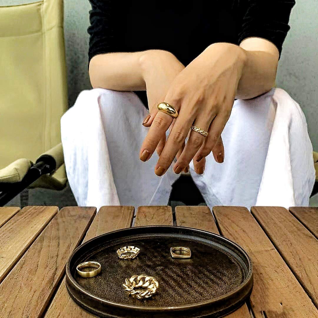 N-N Classic Fashion Stacking Ring Woman 18K Gold Chunky Thick Ring Best Mom Gift birthday gift Cute Dome Cocktail Statement Ring Size5-10
